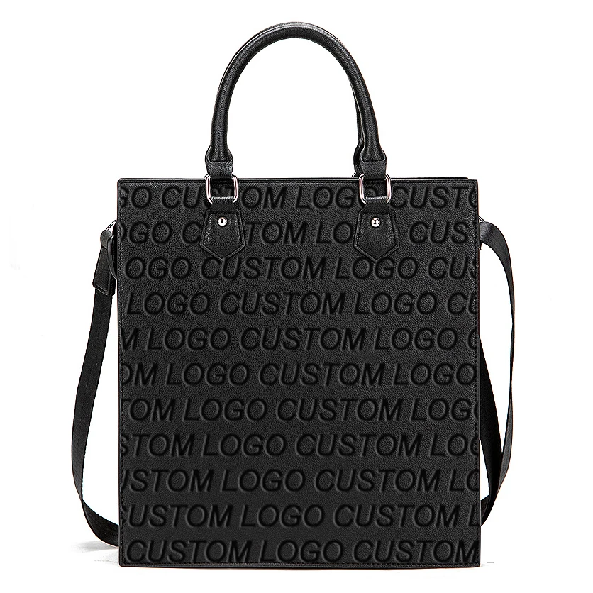 Custom All Over Logo Vegan Leather Square Crossbody Bag Women Handbags ...