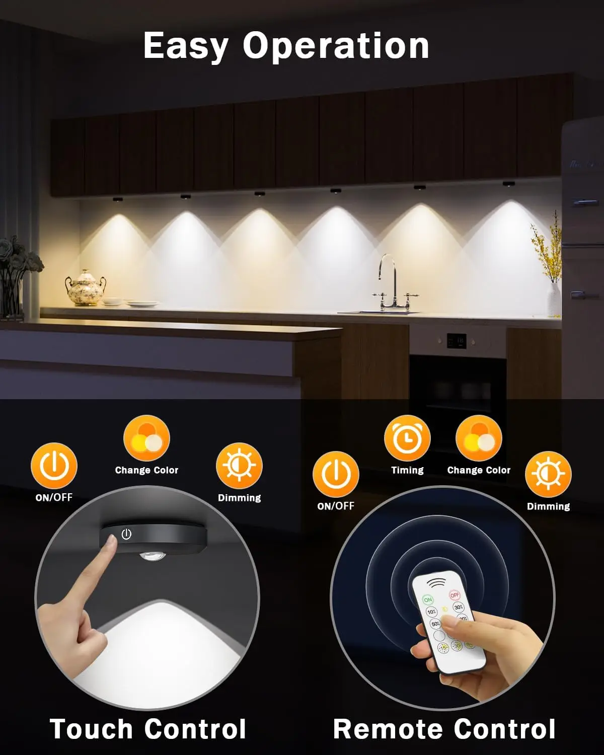 Rechargeable CCT LED Puck Lens Light with Touch & Remote Control