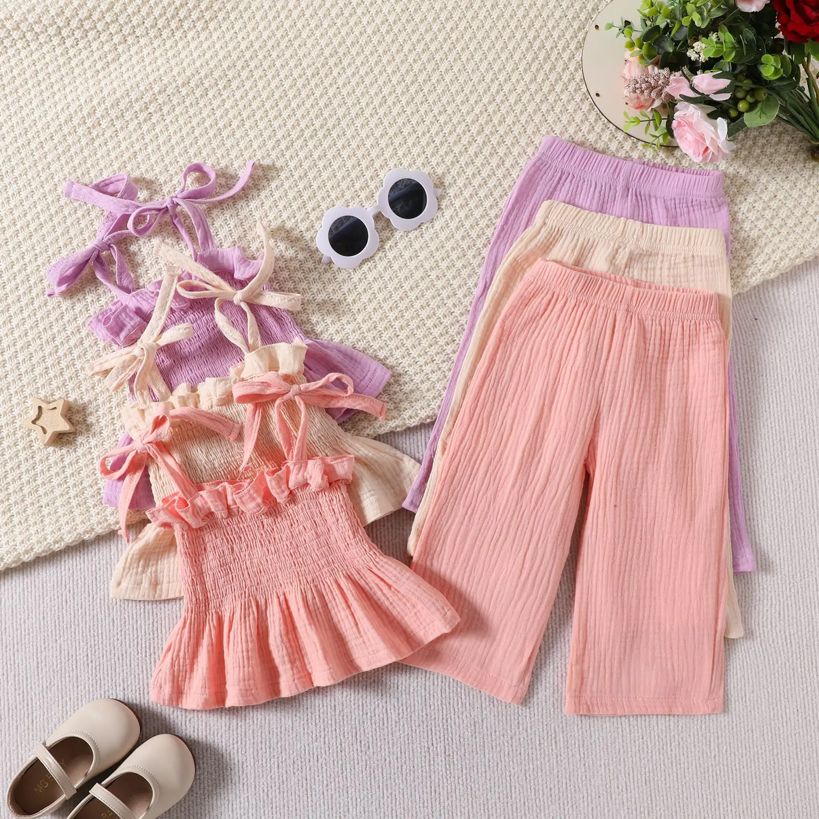 European Summer Baby Girl Cotton Clothes Set Newborn Ruffle Shirt Loose ...