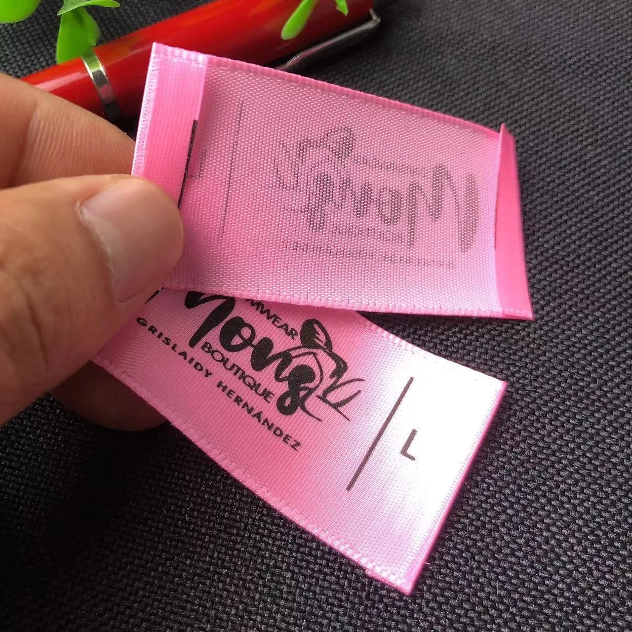 High Quality Custom garment Woven Label Pink woven tags labels for ...