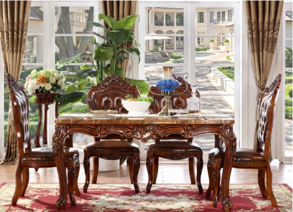 European Royal Dining Table Set Of American Solid Wood Carved Dining ...
