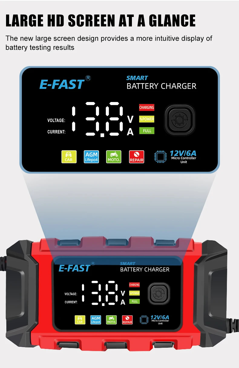 Intelligent Pulse Repair Charger - 12V6A Battery Charger