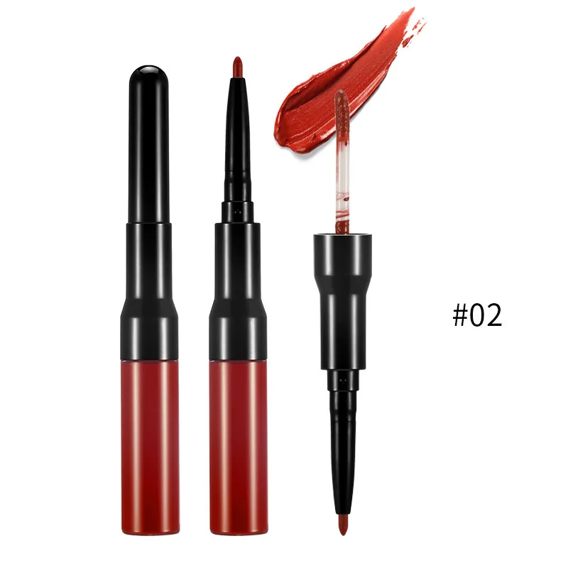 Double Sided Liquid Lipstick Set Long-lasting Matte Brown Pencil ...