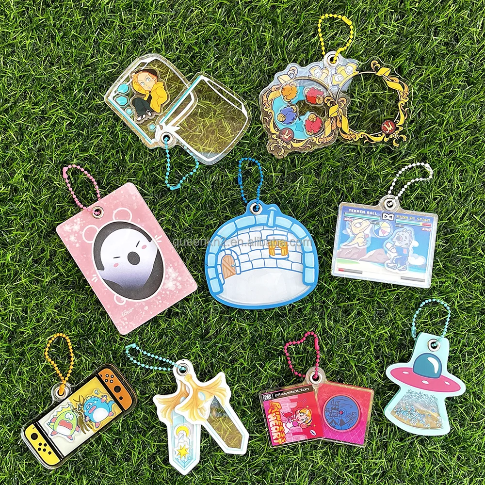 Custom Acrylic Shaker Charm Keychain With Rivet Accessory Odm