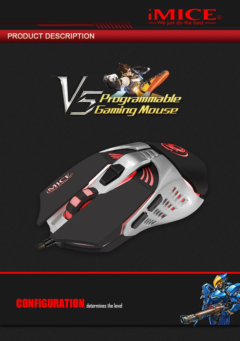 Imice V5 USB Optical Gaming Mouse - 3200dpi & 7buttons