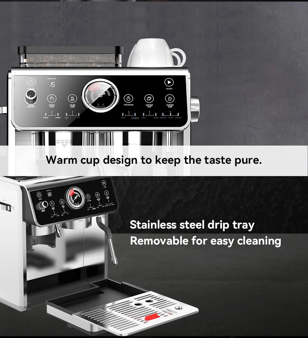 Semi-auto Household Coffee Machine - Multi-Function & Grinder