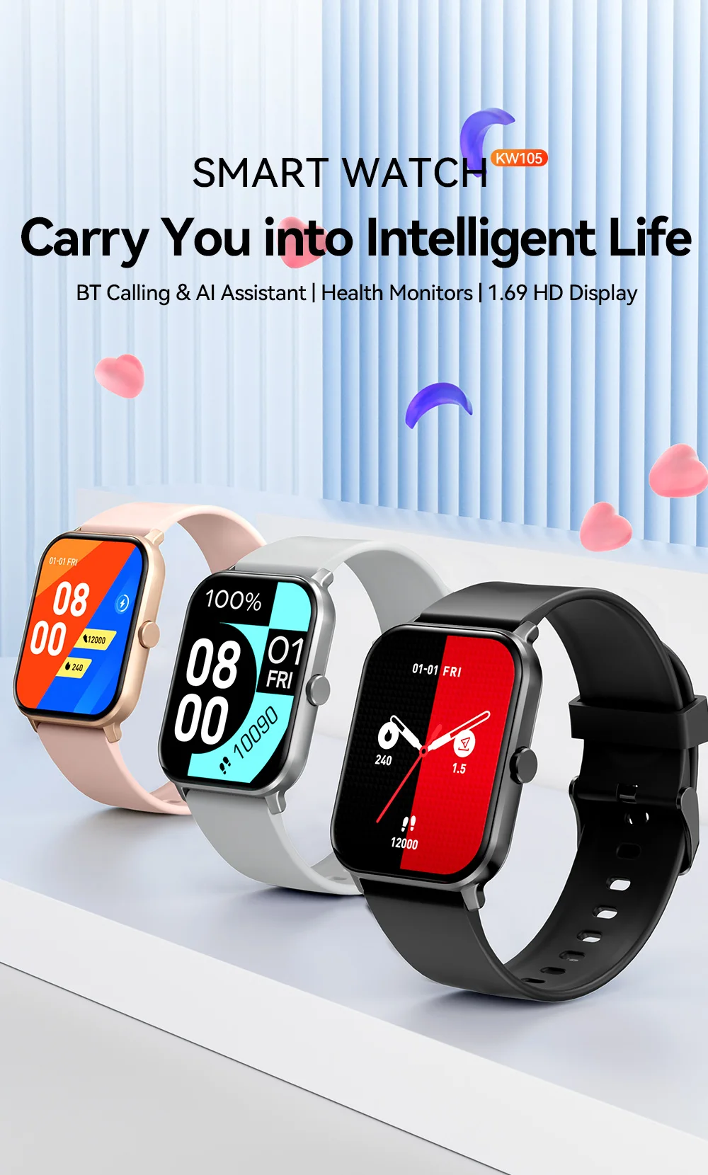 Kw105スマートウォッチメイク/アンサーコール2022 Relojesp8心拍数モニターbtコールスクエアスマートウォッチt55 - Buy ...