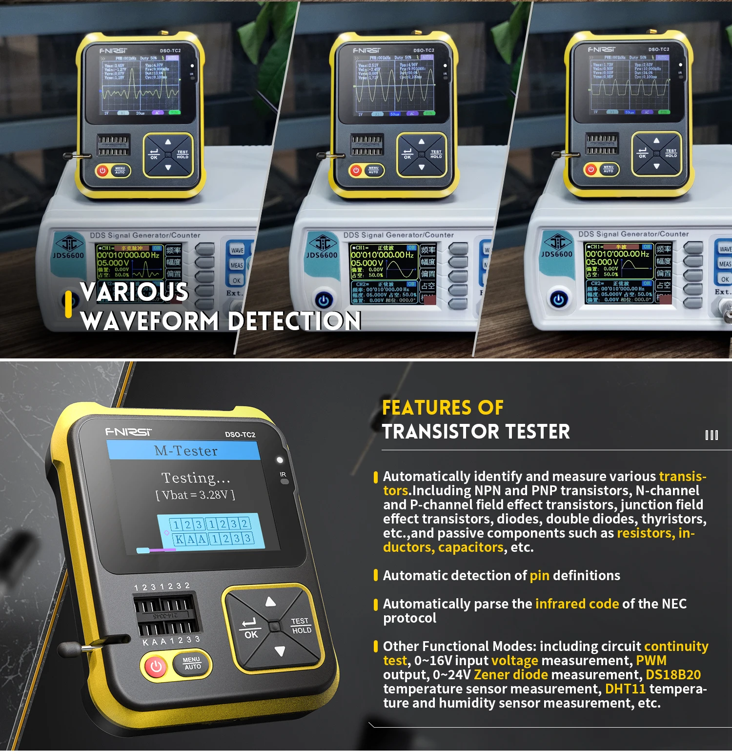 Dso-tc2 Handheld Digital Oscilloscope Transistor Tester 2-in-1 Support ...