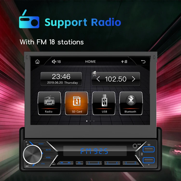 1 Din Android Car Mp5 Radio Autoradio 7'' Automatic Retractable Screen Gps Wifi Bt Usb Fm Rds ...