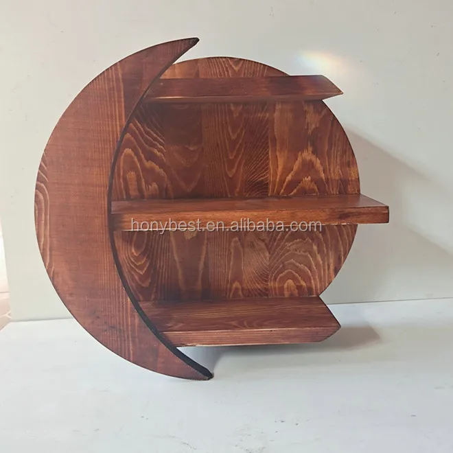 Vintage Moon Shelf with Stairs - Burnt Wood Floating Shelves