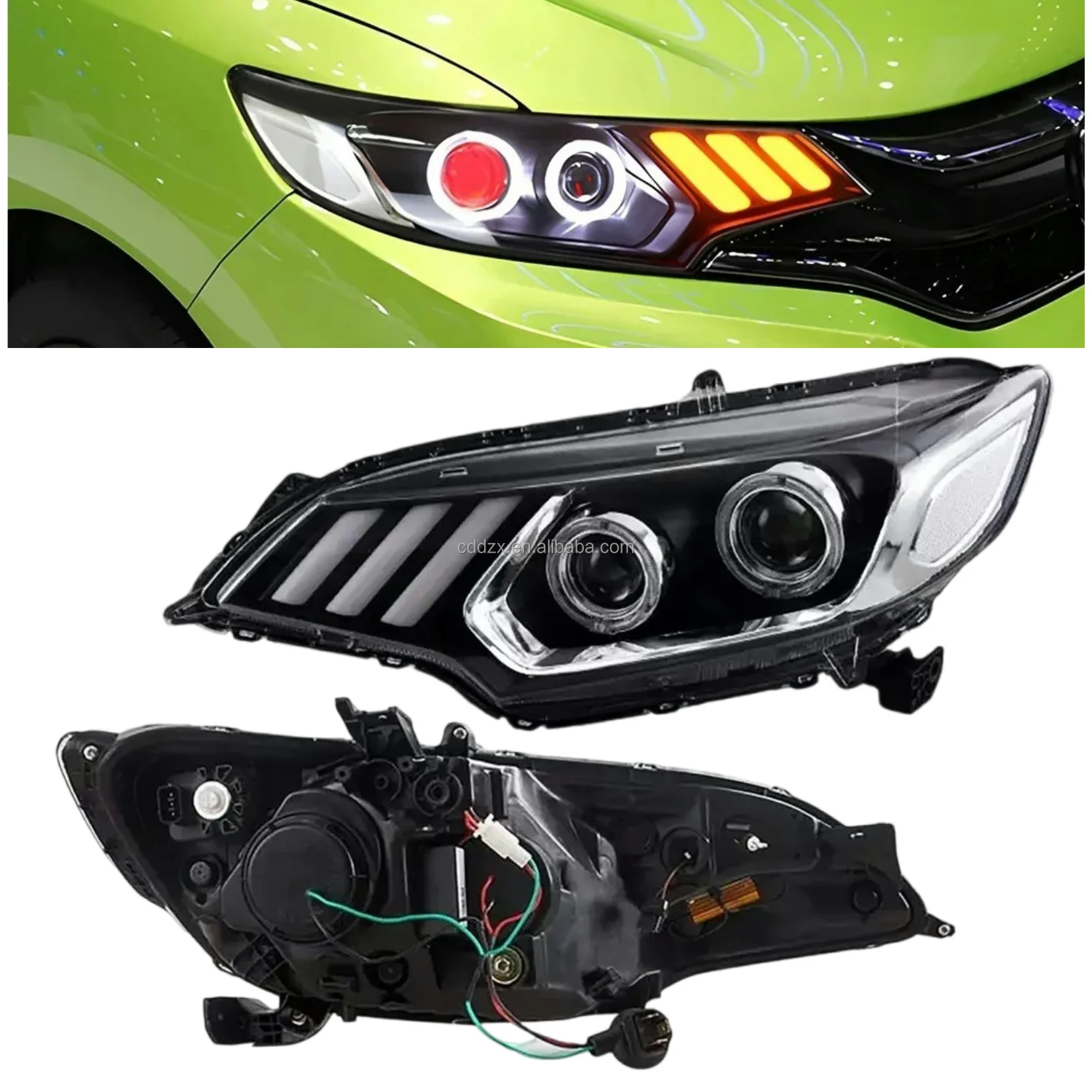 FIT GK5 LED Headlight 2014-2020 JAZZ Upgrade to Mustang-Style DRL Modified Front Head Lamp Turn ...