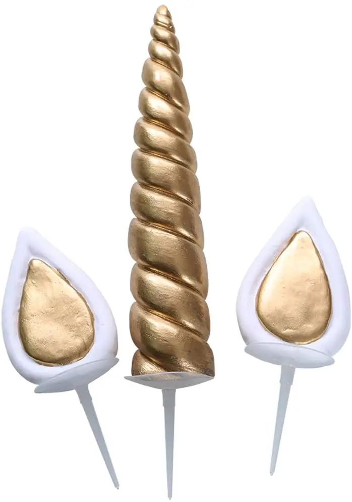 Reusable Gold Unicorn Horn Cake Topper Set for Parties