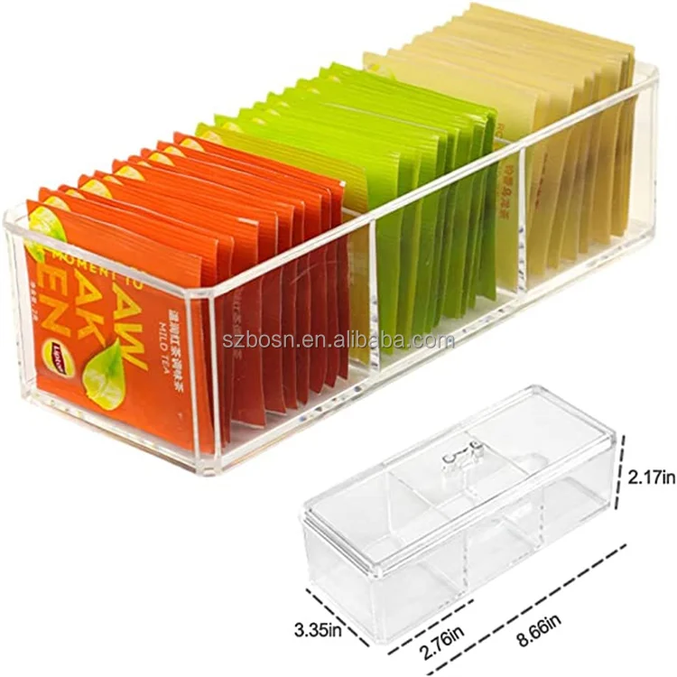Modern Acrylic Tea Container Storage Box 2 Stackable Tea Bag Organizer ...
