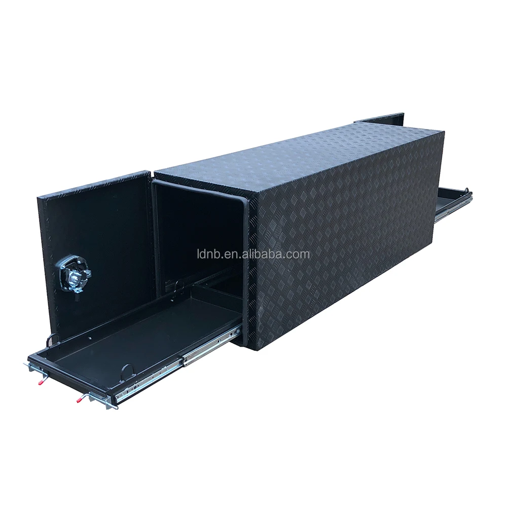 Black Aluminium Checker Ute Truck Tool Box Fridge Slide & Webber Bbq ...