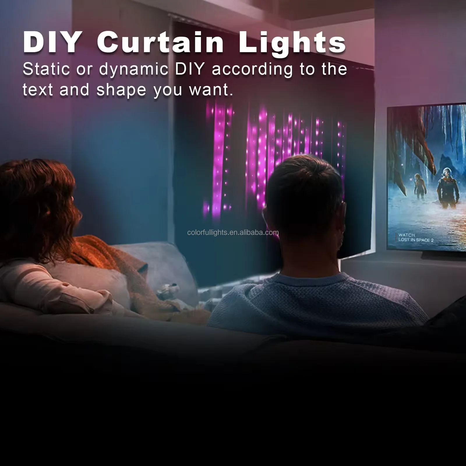 App-Controlled Smart RGB Pixel Addressable Curtain Lights Programmable ...