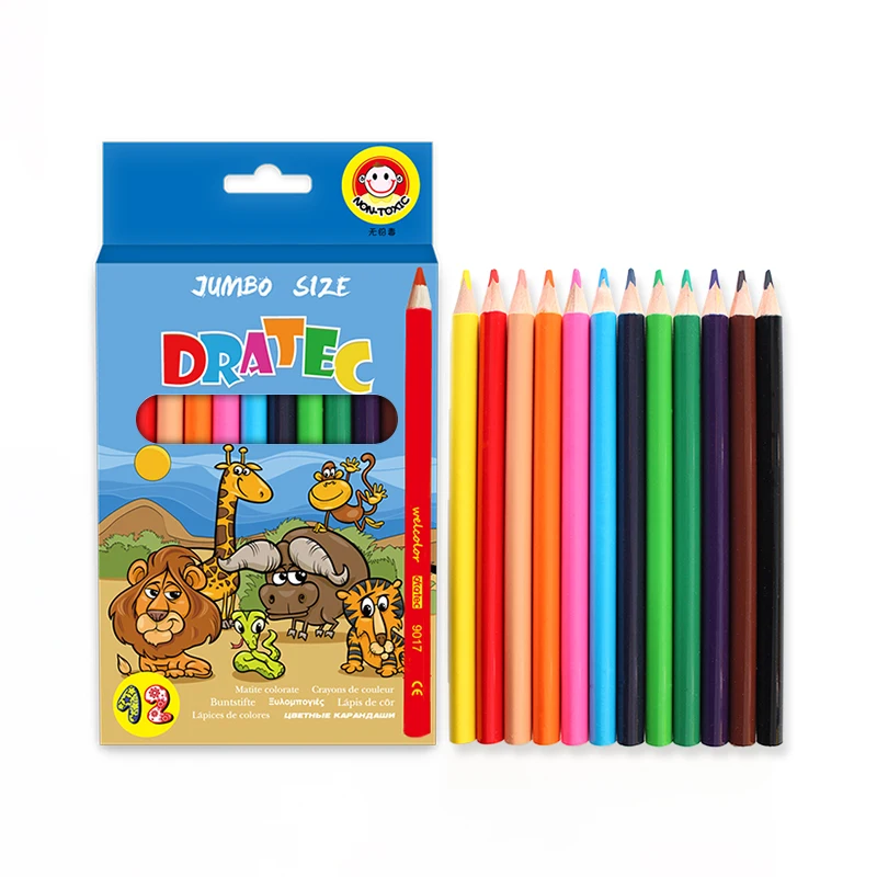 Dratec Jumbo Color Pencils - 12 High Quality Triangular Pencils for Kids