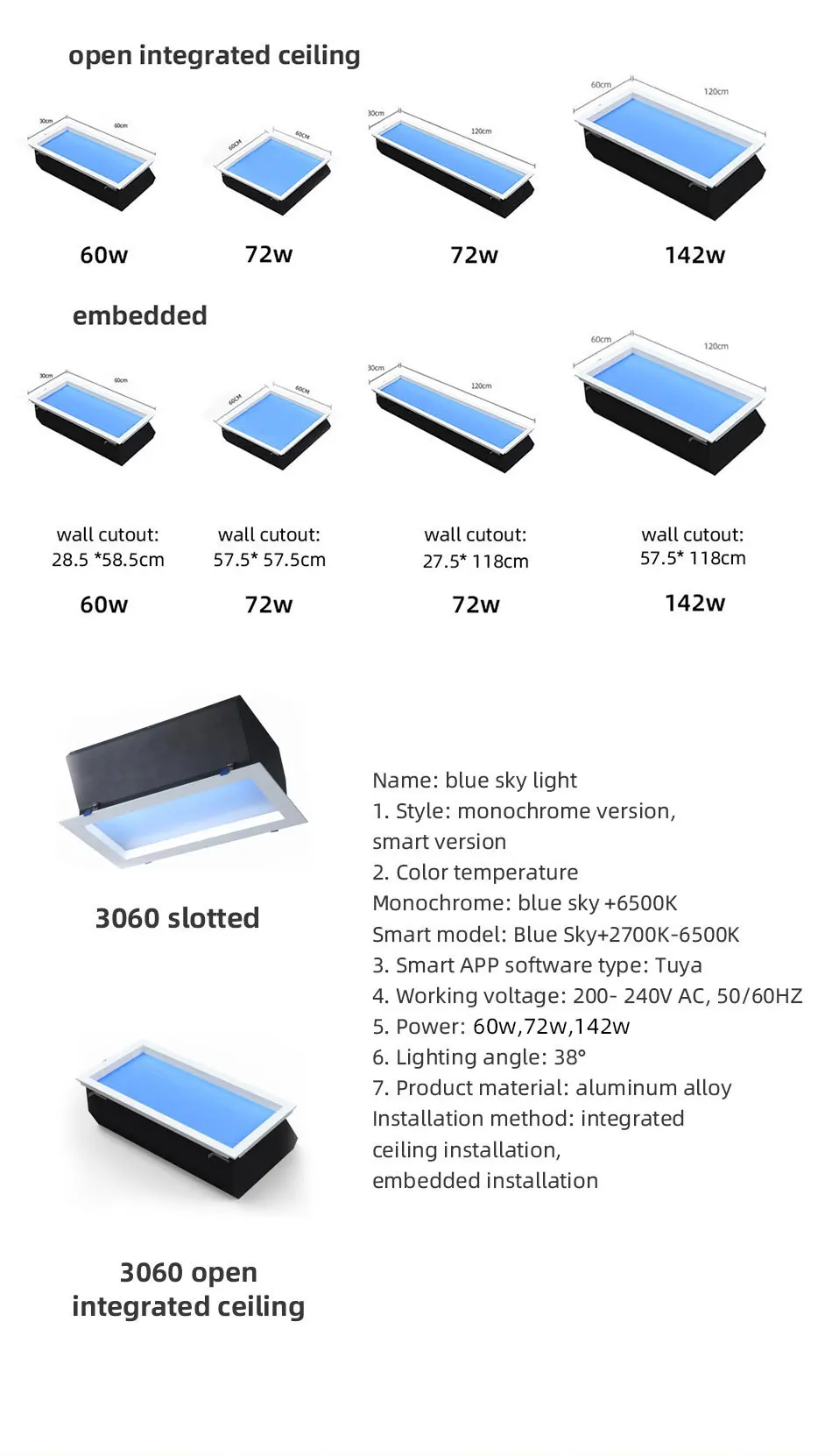 Modern Tuya App Smart Led Ceiling Light Blue Sky Panel Aluminum Body ...