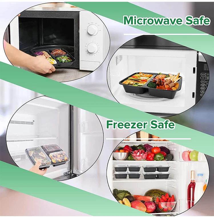 3 Compartment Food Container Rectangular Meal Prep Bento With Lid ...