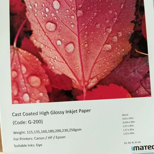 A4 Size Waterproof 260G Cast Coated Inkjet Paper for Photos