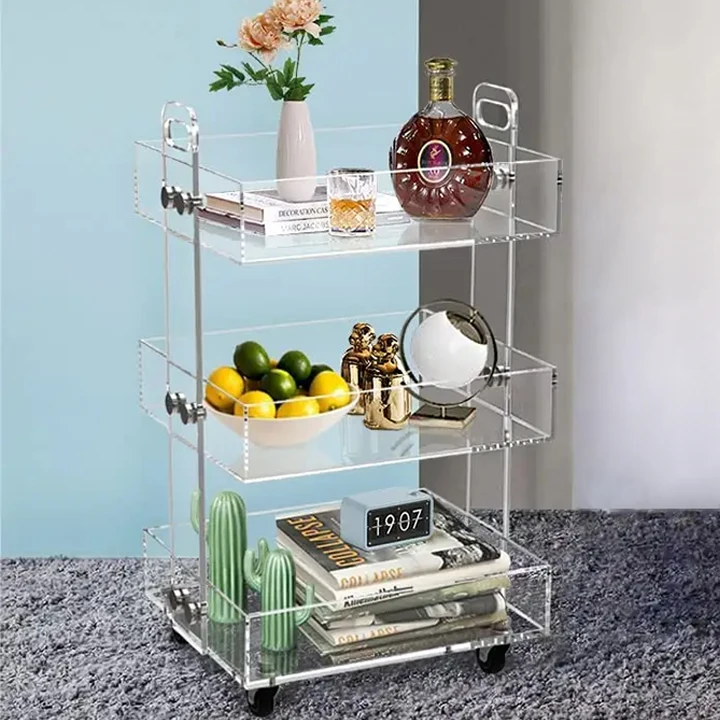 Transparent 3 Tier Custom Design Acrylic Serving Trolley Cart Hotel ...