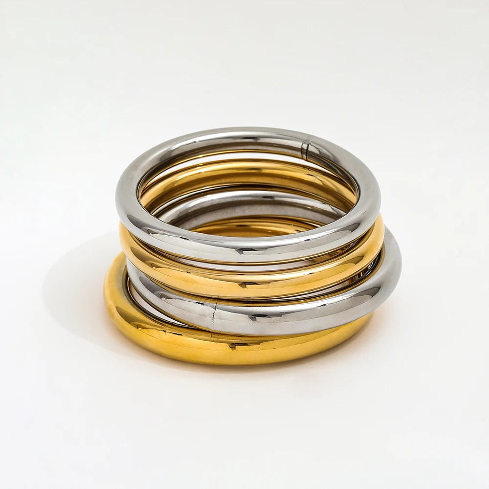 High End 18k Gold Plated Chunky Hollow Weld Bracelet Bangle Stainless ...
