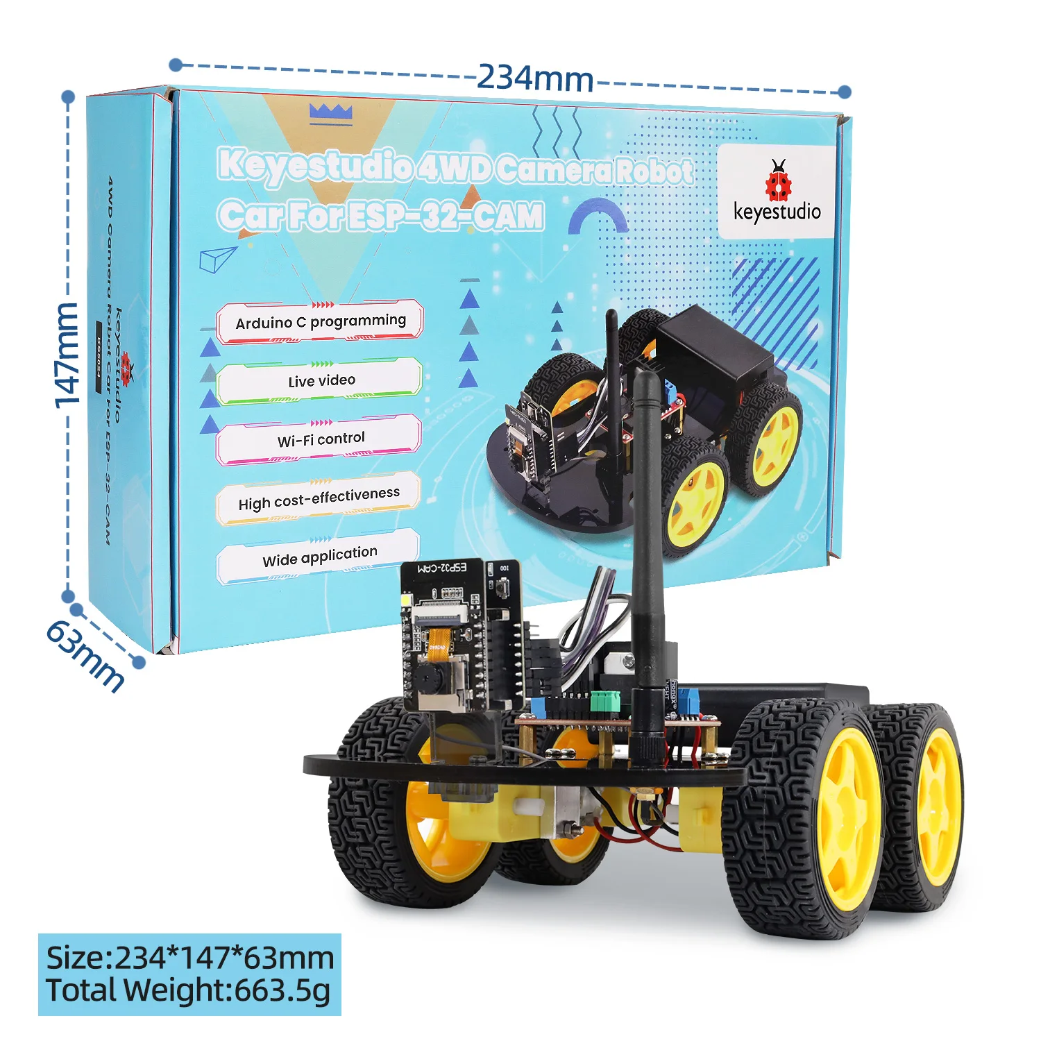 Keyestudio ESP32-CAM 4WD Monitoring Car Camera Robot Car