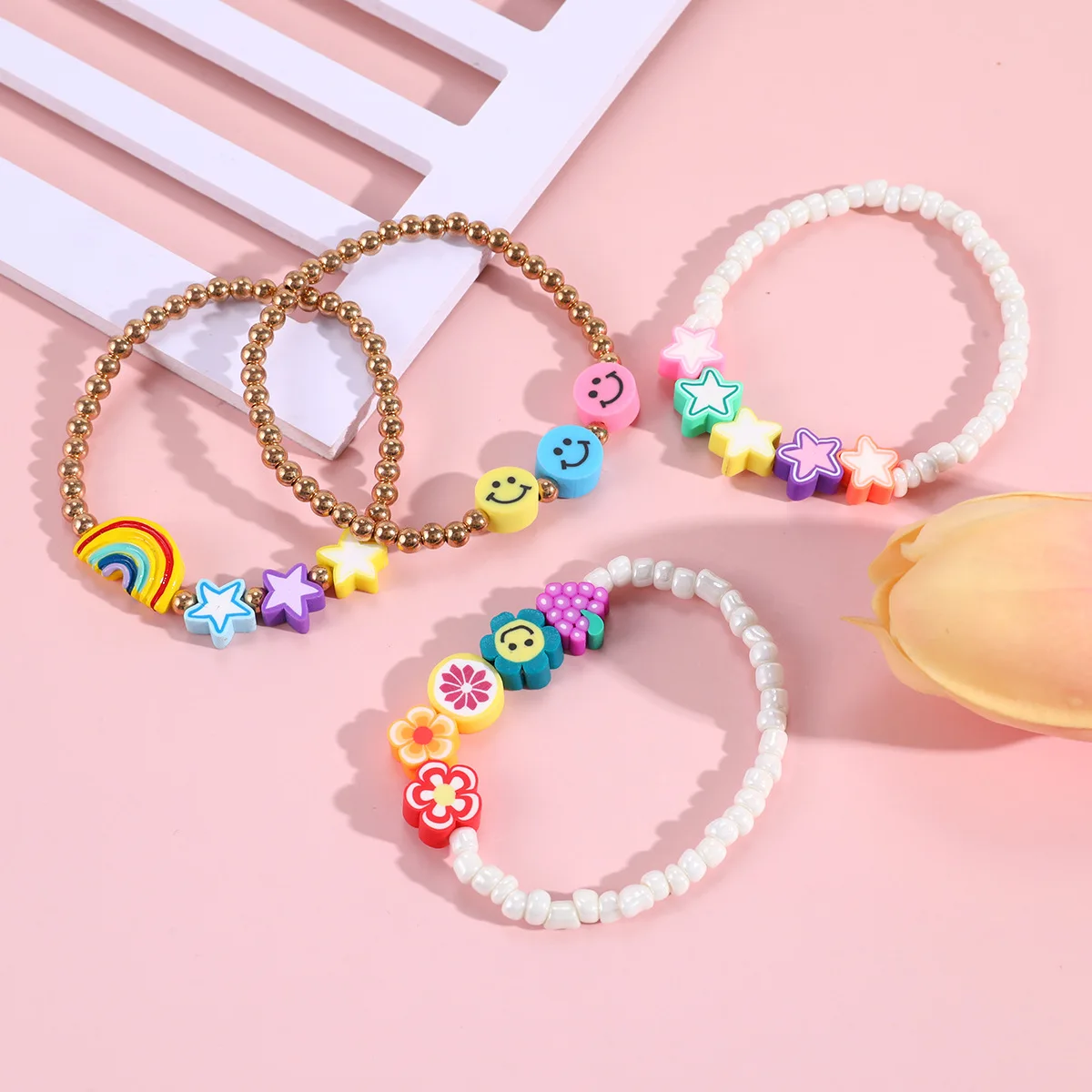 Charm Cute Children's Beaded Star Lucky Beads Smiley Face Bracelet For ...