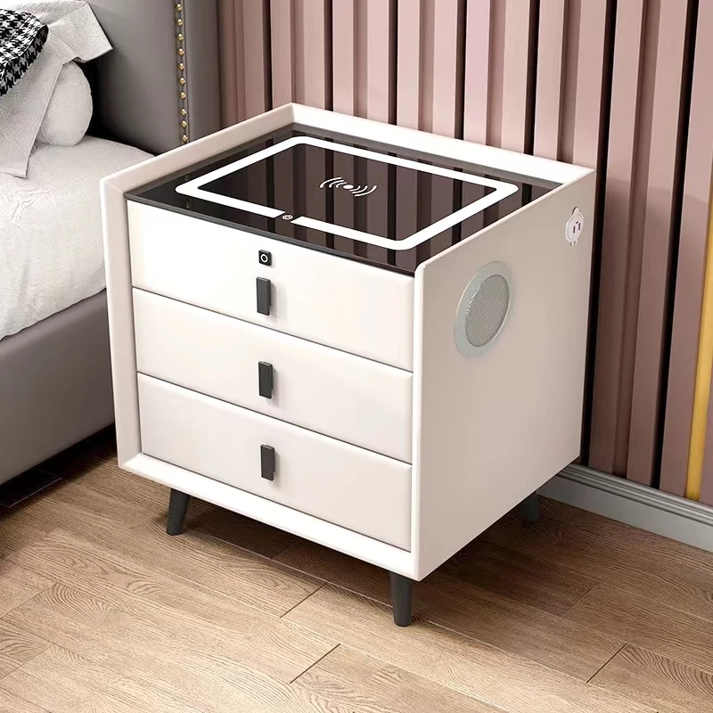 Solid Wood Smart Nightstand Wireless Charging Led Light Bedroom ...