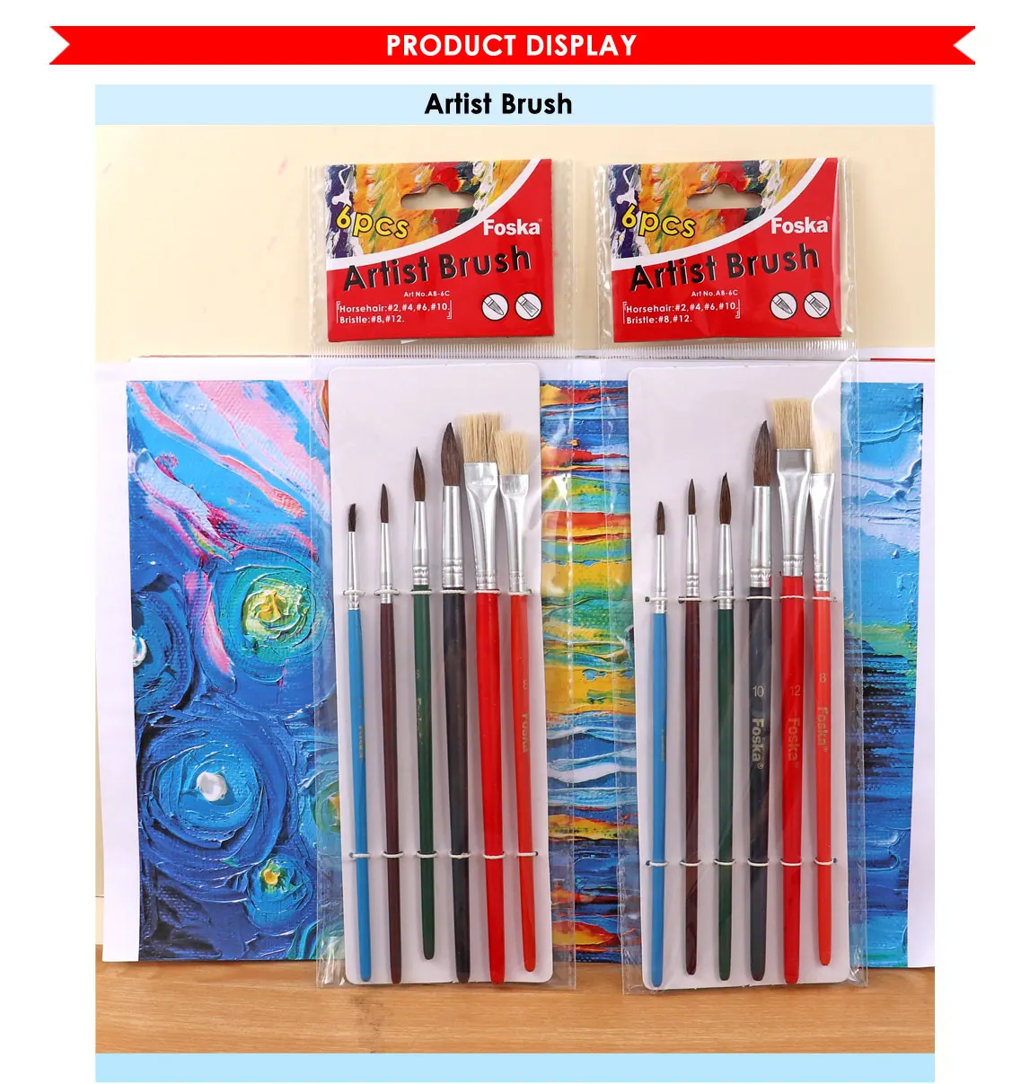 Foska New Paint Brush Set Round Flat Angular Artist Acrylic Paint Brush ...