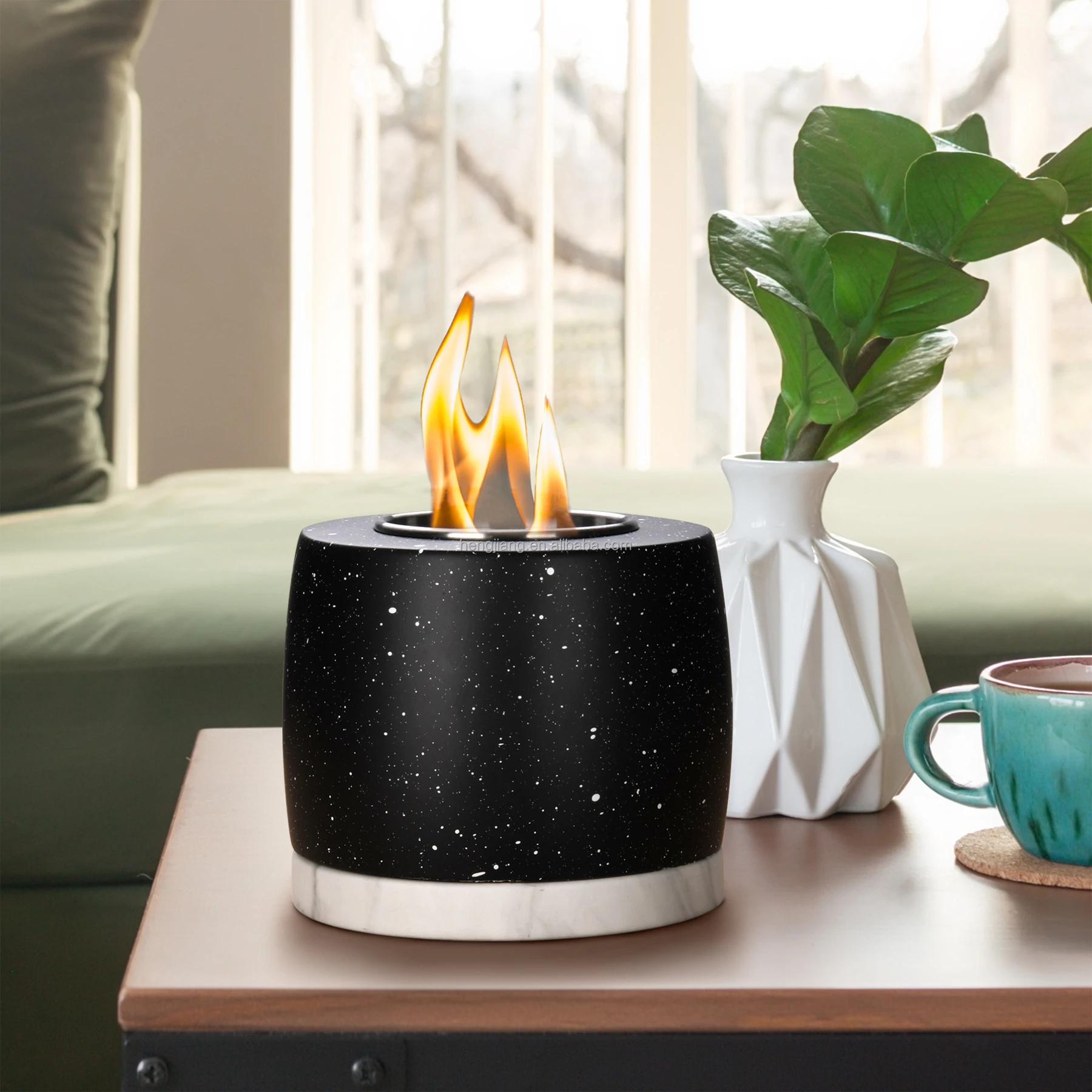 Small Indoor Round Portable Bio Ethanol Fire Pit Steel Concrete ...