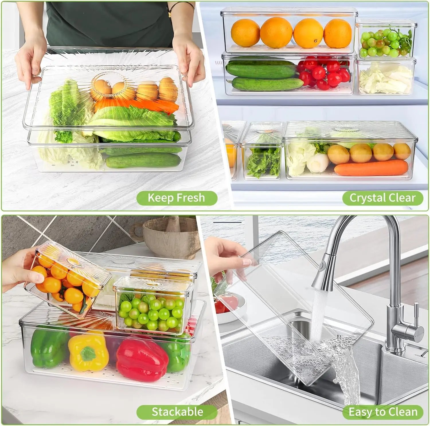 Kitchen Home Transparent Stacking Bins Refrigerator Plastic Vegetable ...