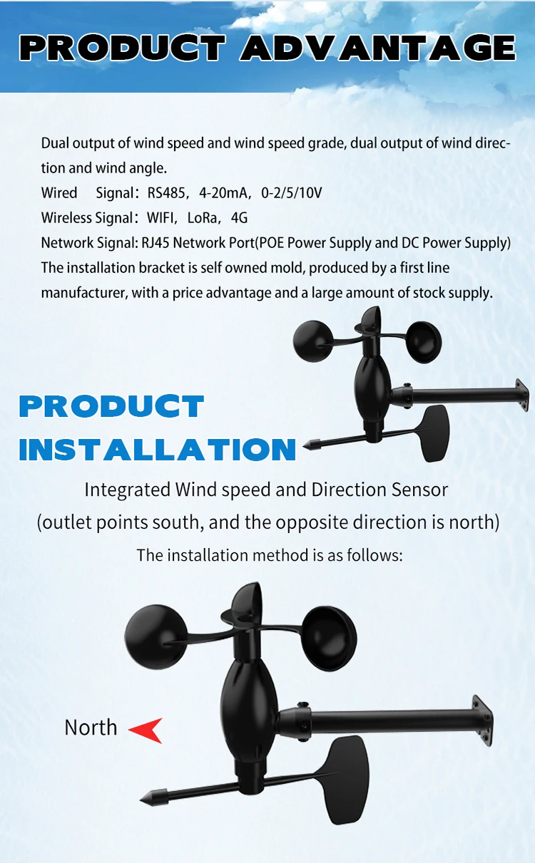 Osa Integrated Wind Speed And Wind Direction Sensor Rs485 4-20ma 0-5v ...