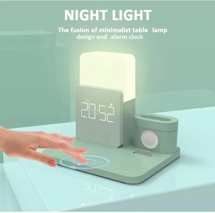 Multifunctional Led Table Light Alarm Clock Wireless Charger Phone ...