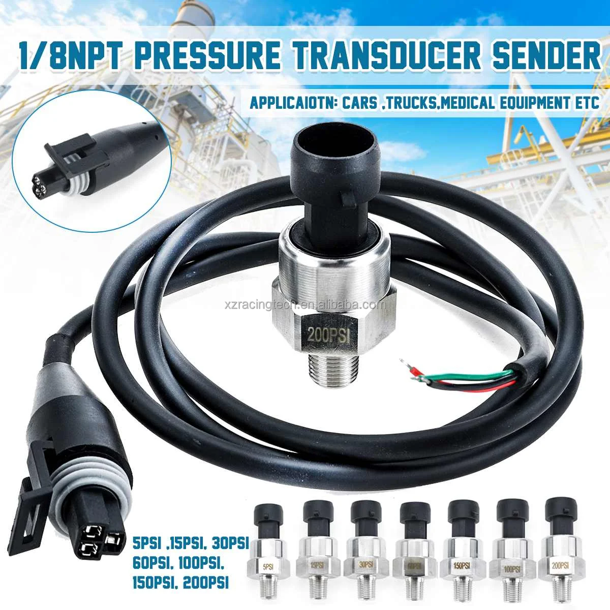 Universal 5v Pressure Transducer Sender 30 Psi Oil Fuel Air Water W ...