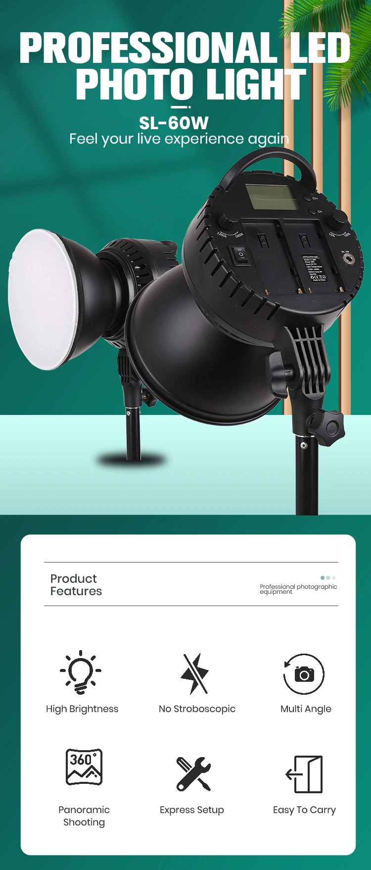 Sl-60w Sl 60w 3200k - 5600k Studio 10inch Led Video Light Cob Sun Soft ...