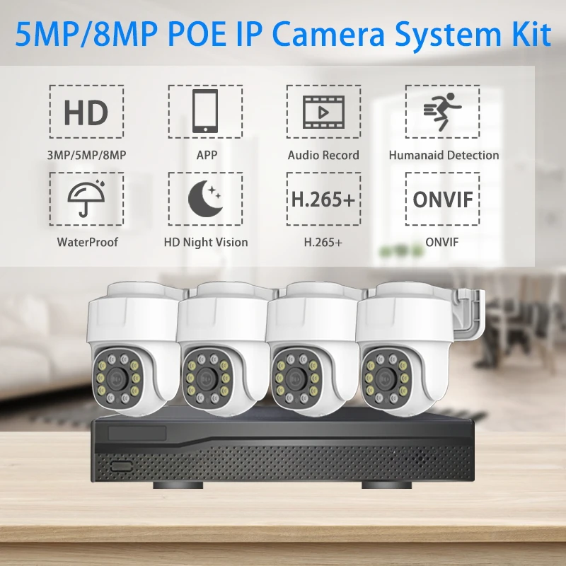 POE 4K 8MP Outdoor Night Vision Surveillance Camera Set