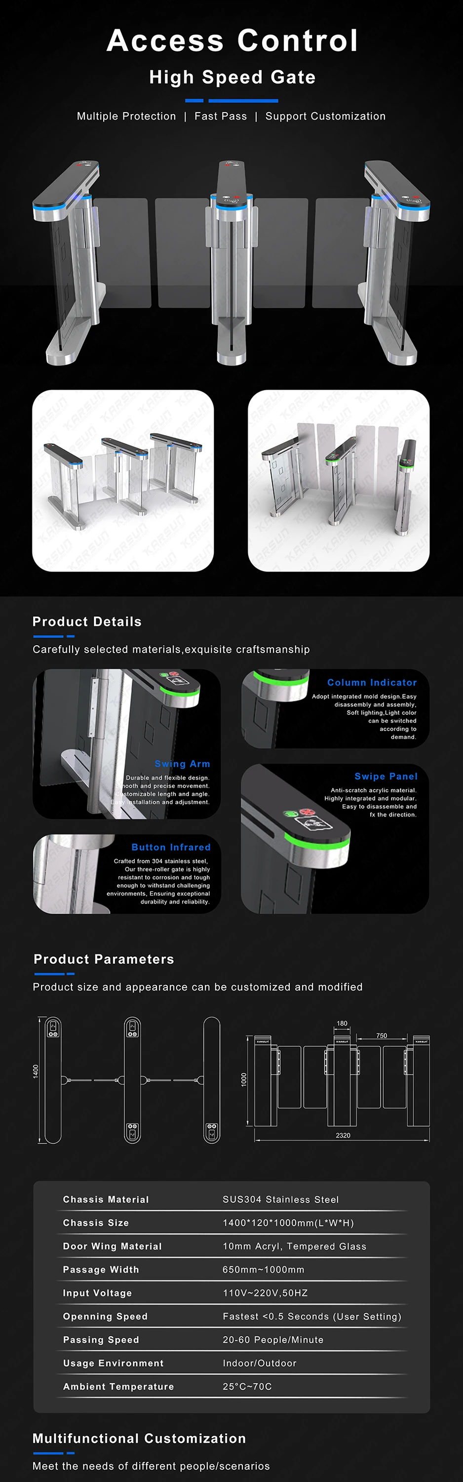 Turnstile Gate RFID QR Code Facial Recognition Biometric Fingerprint ...