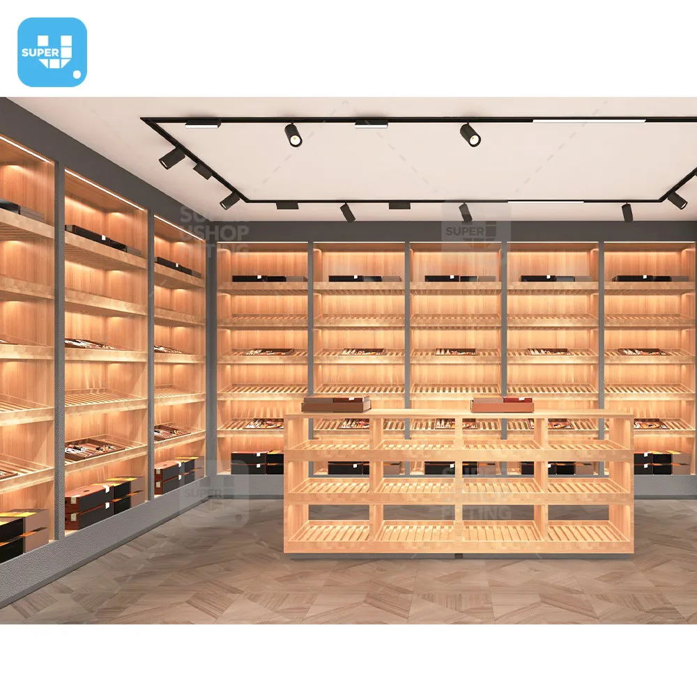 Vintage Custom Solid Wood Shop Display Cigar Humidor Furniture Lighting ...
