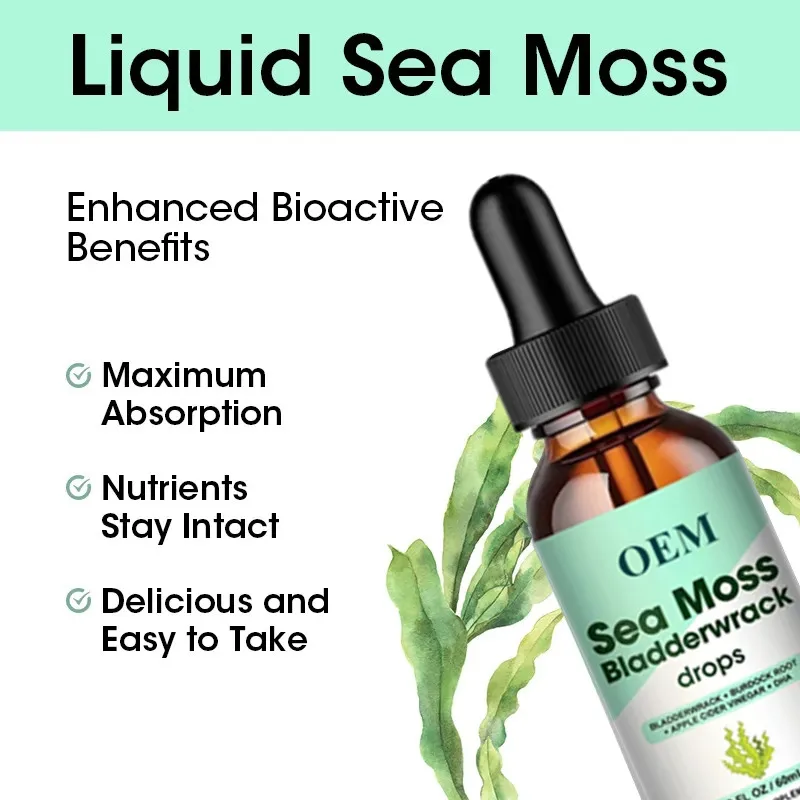 OEM/ODM/OBM Organic Sea Moss Liquid Drops Weight Loss Detox Cleanse Black Bladderwrack Burdock ...