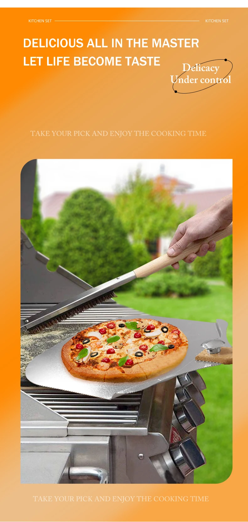 Manjia Aluminum Pizza Peel Set Paddle Spinner Pizza Fork Turning Pizza ...