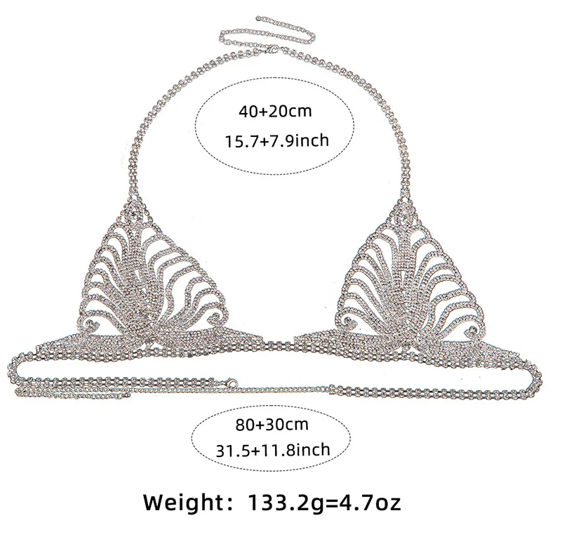 Sexy Rhinestone Body Chain Necklace Crystal Bra Thong Women Jewelry