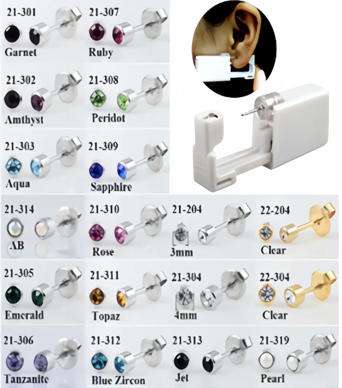 Surgical Steel Disposable Sterilized Ear Stud Earring With Crystal Gem ...