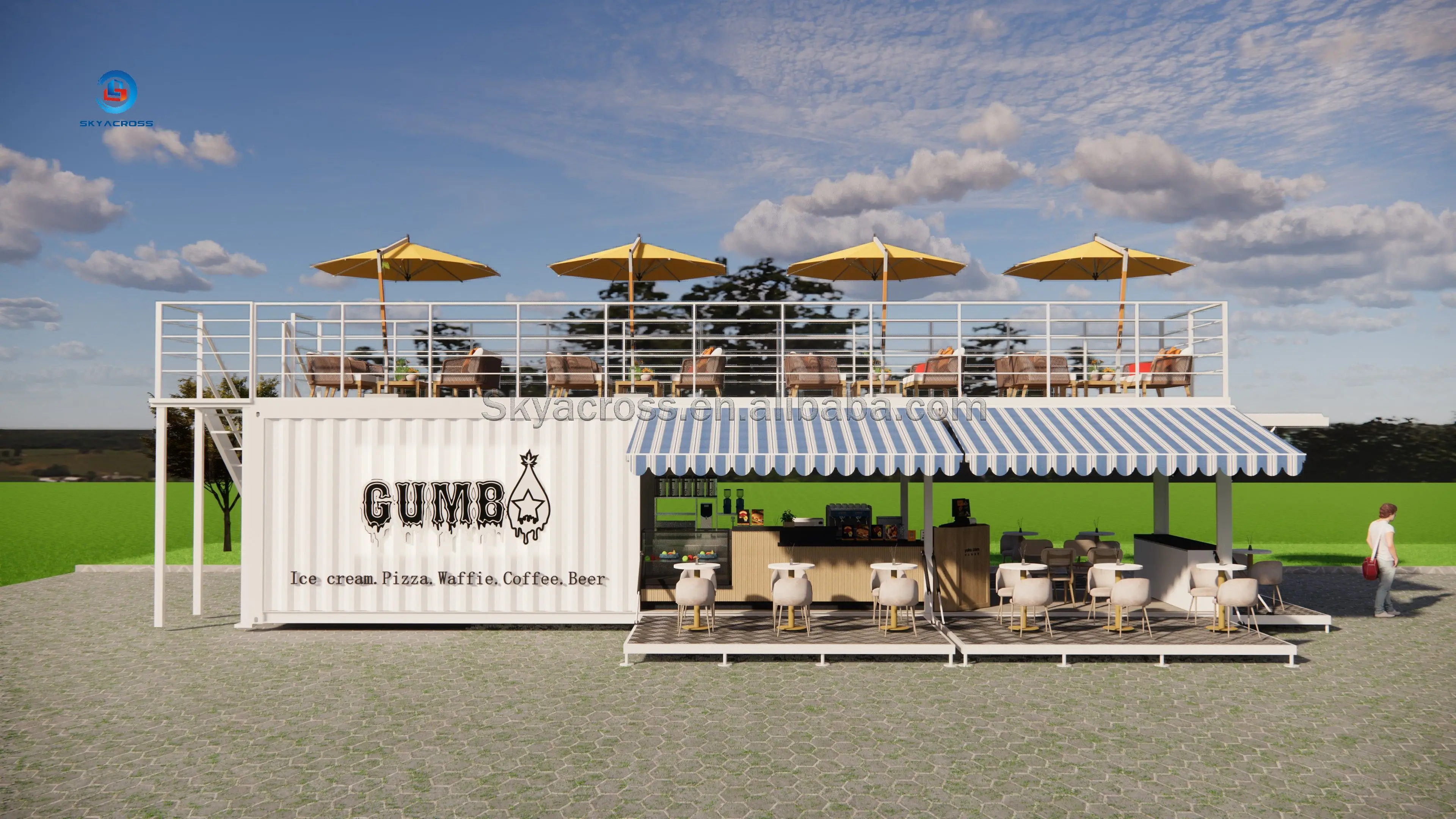 40FT Two-Story Pop-up Shop Container - Ideal for Coffee & More