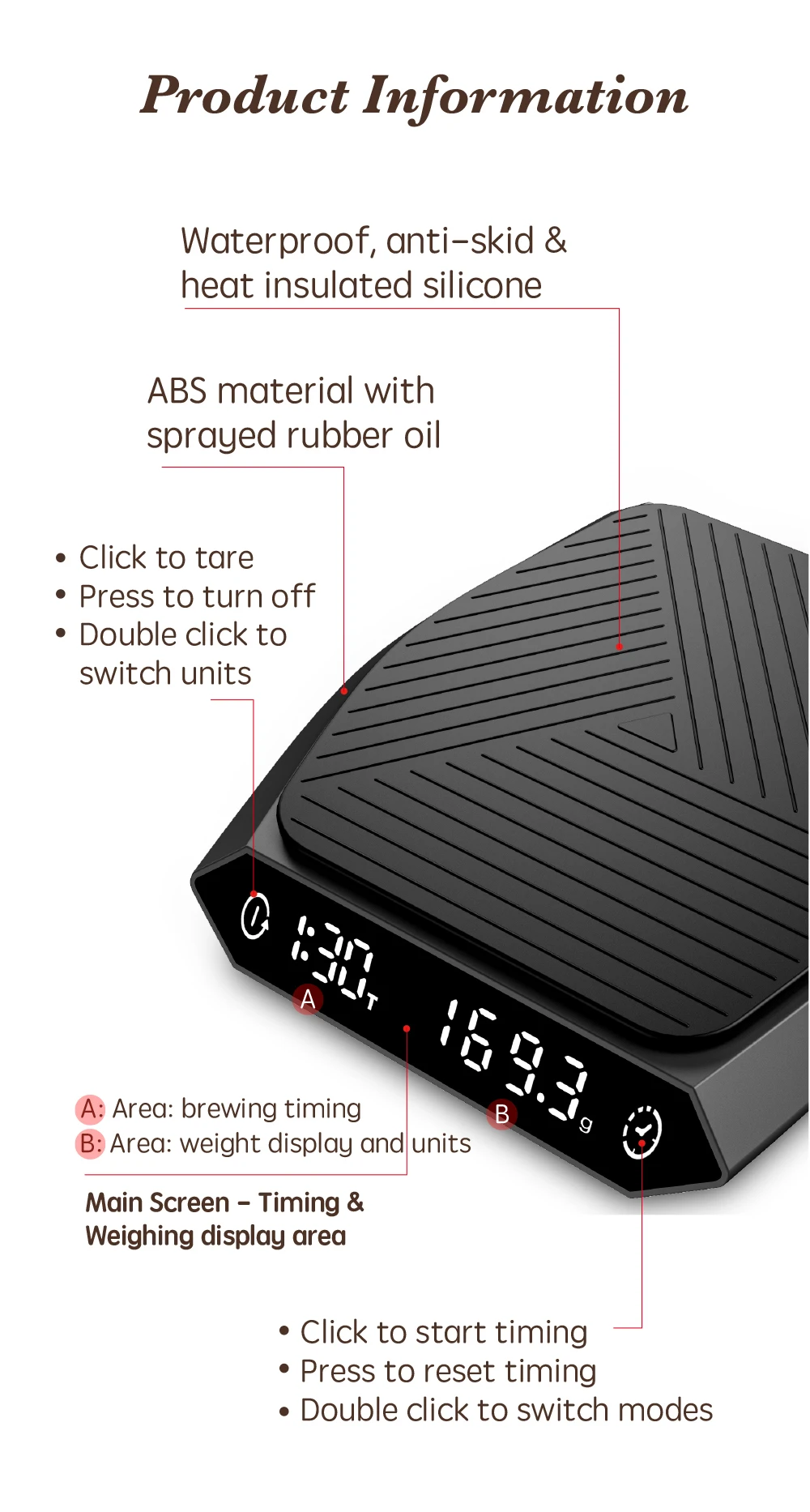 New Arrival Invisible Led Coffee Scale Screen And Hidden Touch Buttons ...