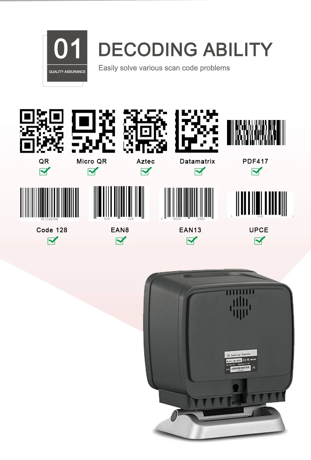 Large Screen Omni Desktop Barcode Scanner 2d Qr Code Reader High Speed ...