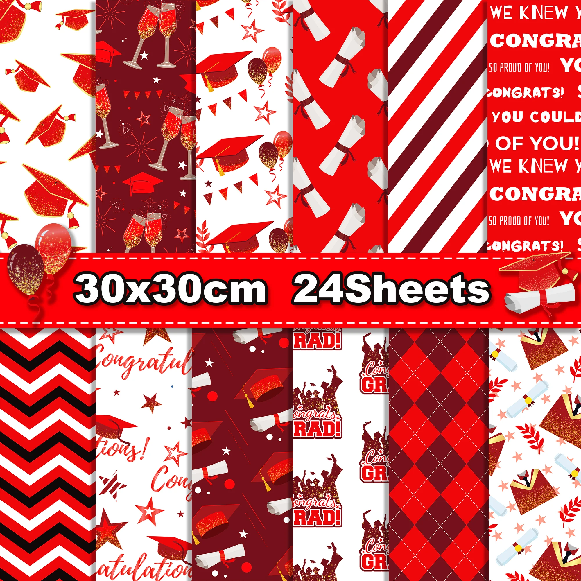 Ww078 Graduation Season Pattern Paper Graduation Cap Plaid Double-sided ...