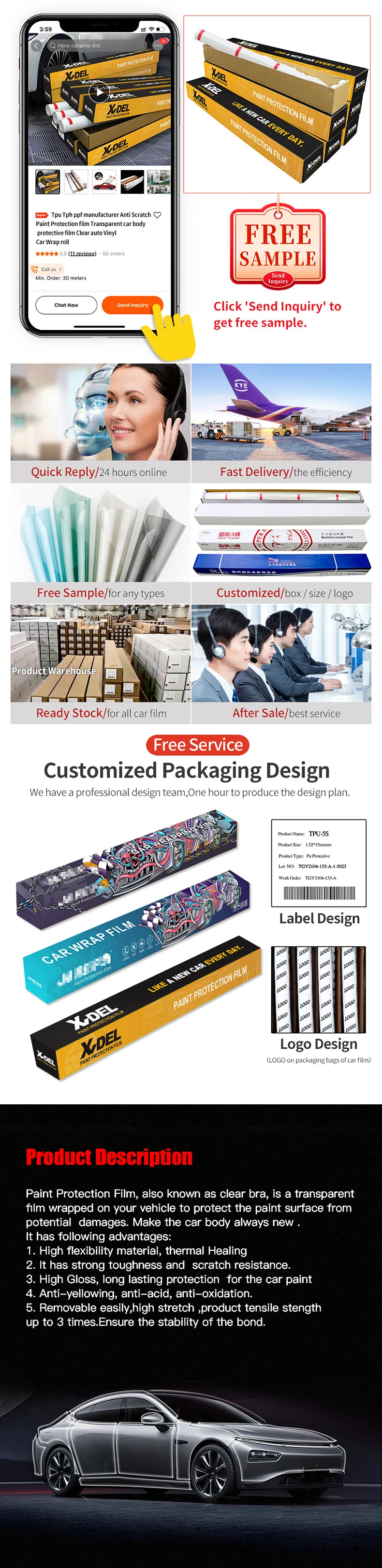 10 Years Warranty USA Quality Self Healing TPU PPF Film