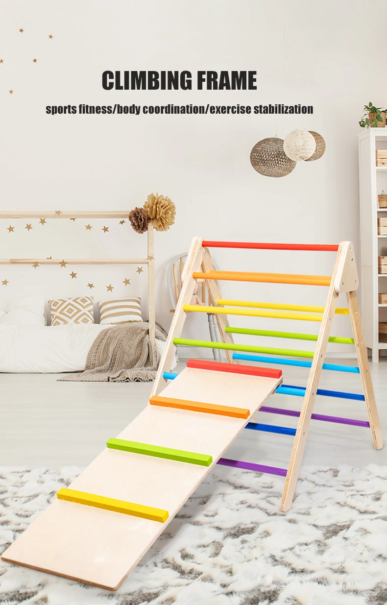 Wooden Kids Outdoor Pickler Triangle Set With Ramp and Arch Slide ...