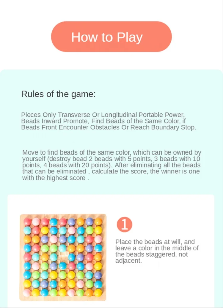 Rainbow Wooden Beads Elimination Game Wood Board Bead Game Toy Colorful ...