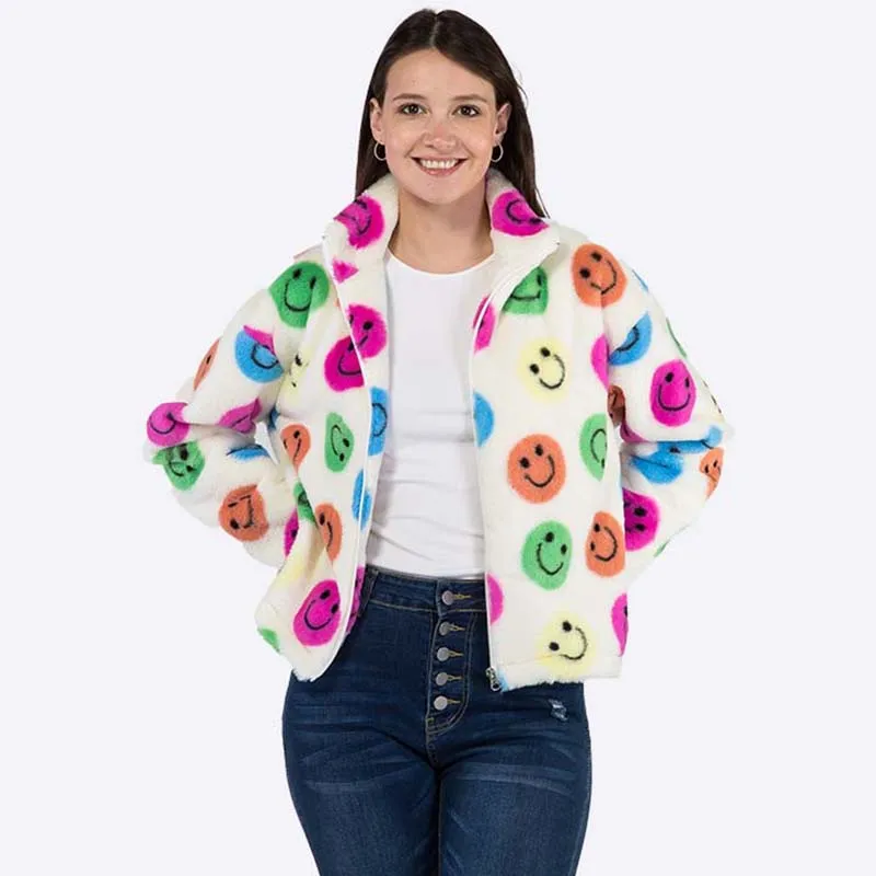 Alibaba.com: Women's Smile Full Zip Fleece Jackets, Custom Y2K Fuzzy ...